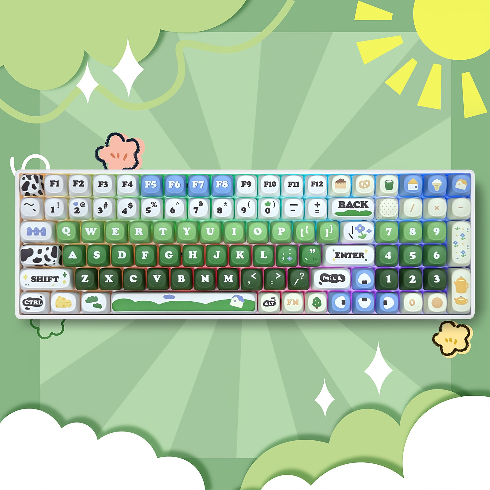 ZH100 98% Mechanical Keyboard,Cute Cartoon PBT Keycap – Zornher