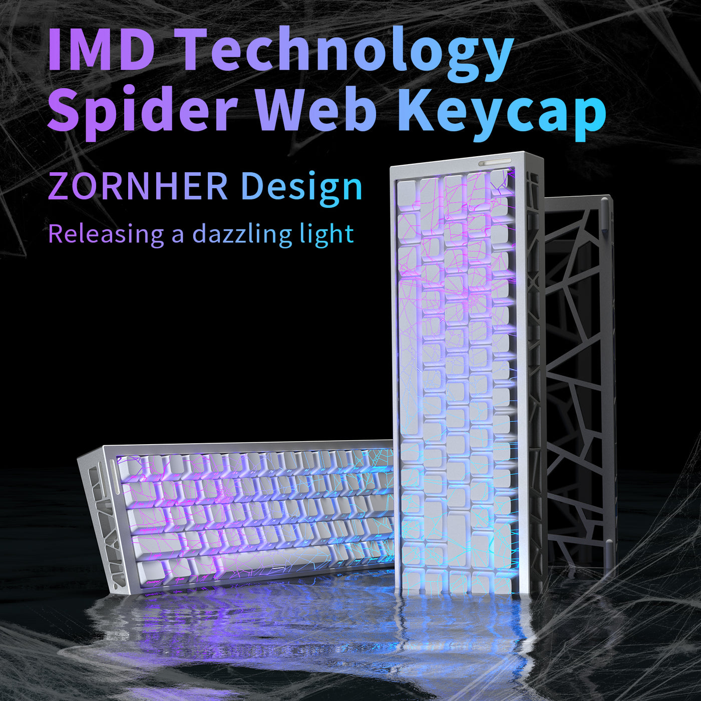 ZH68-HE Hall Effect 65% Mechanical Keyboard ，White Spiderweb Keycap，Fu